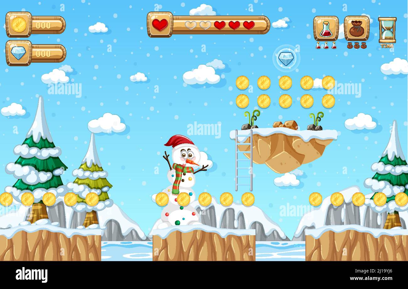 Game Template Snow Falling Scene illustration Stock Vector Image & Art ...