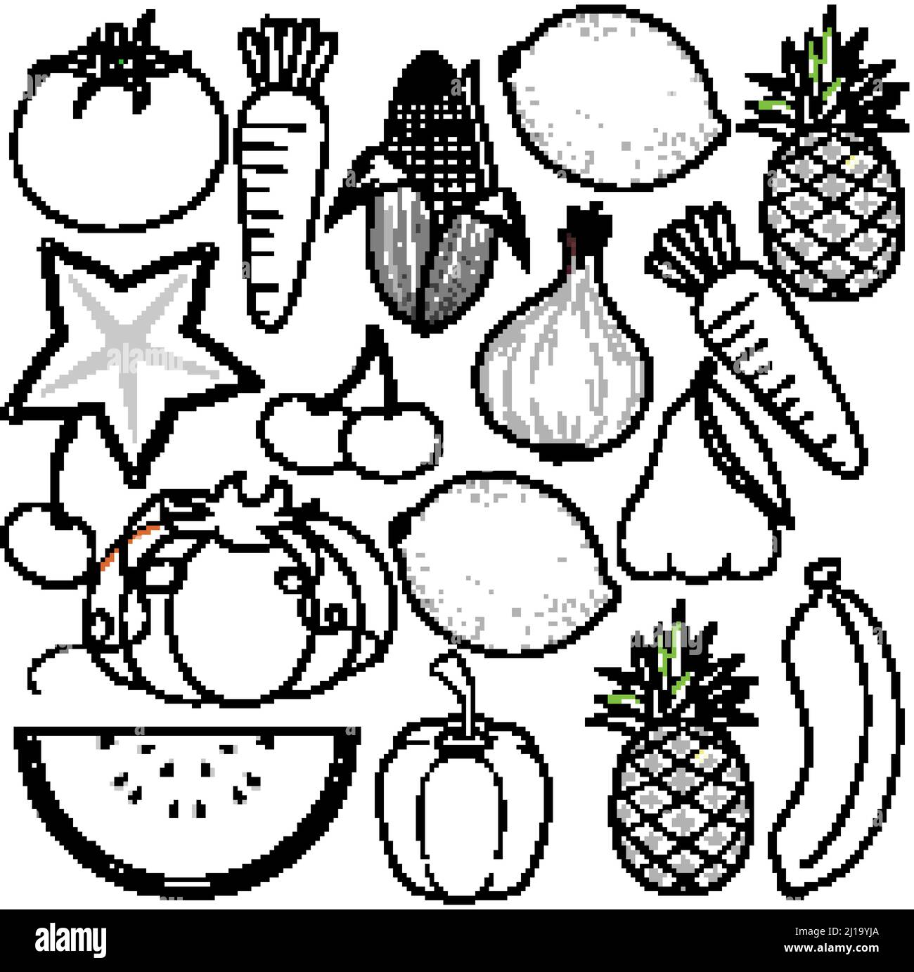 fruits andvegetables doodle outline illustration Stock Vector Image ...