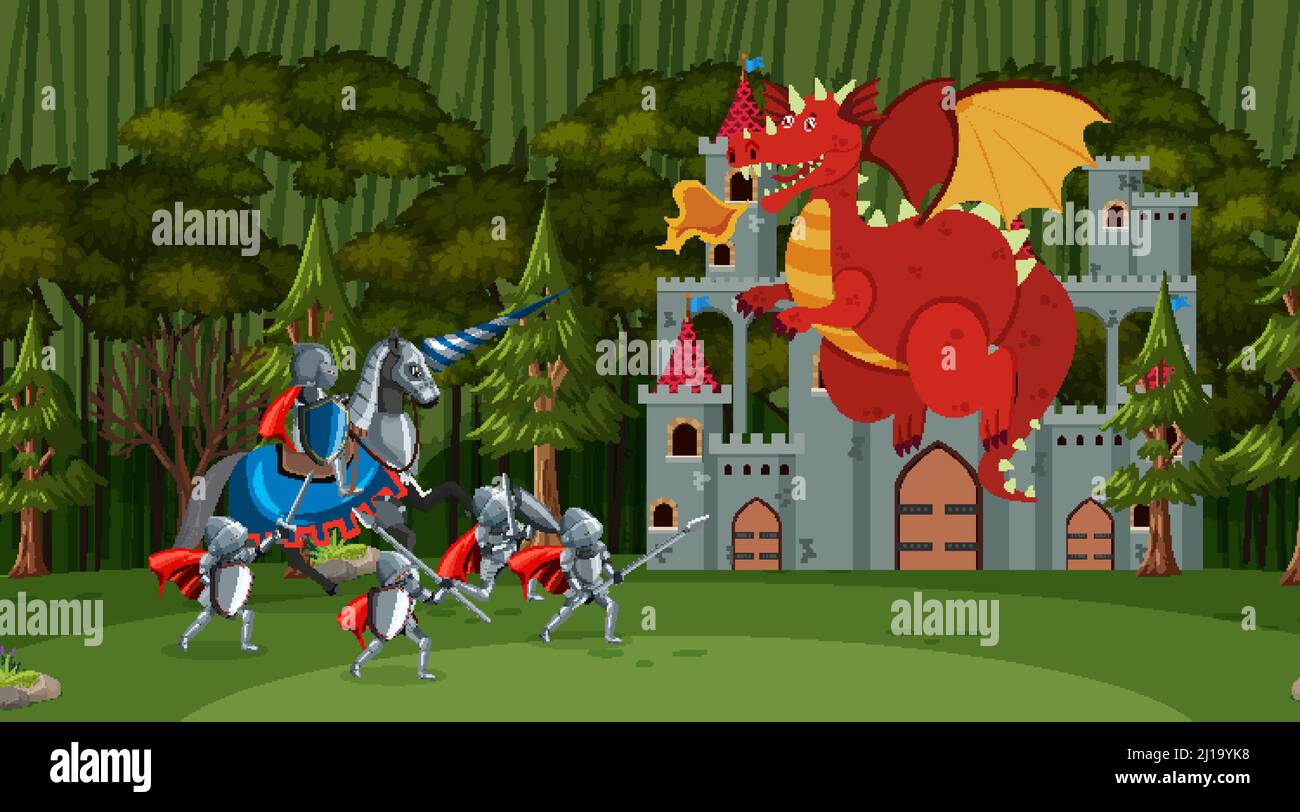 Medieval town scene in cartoon style illustration Stock Vector Image ...