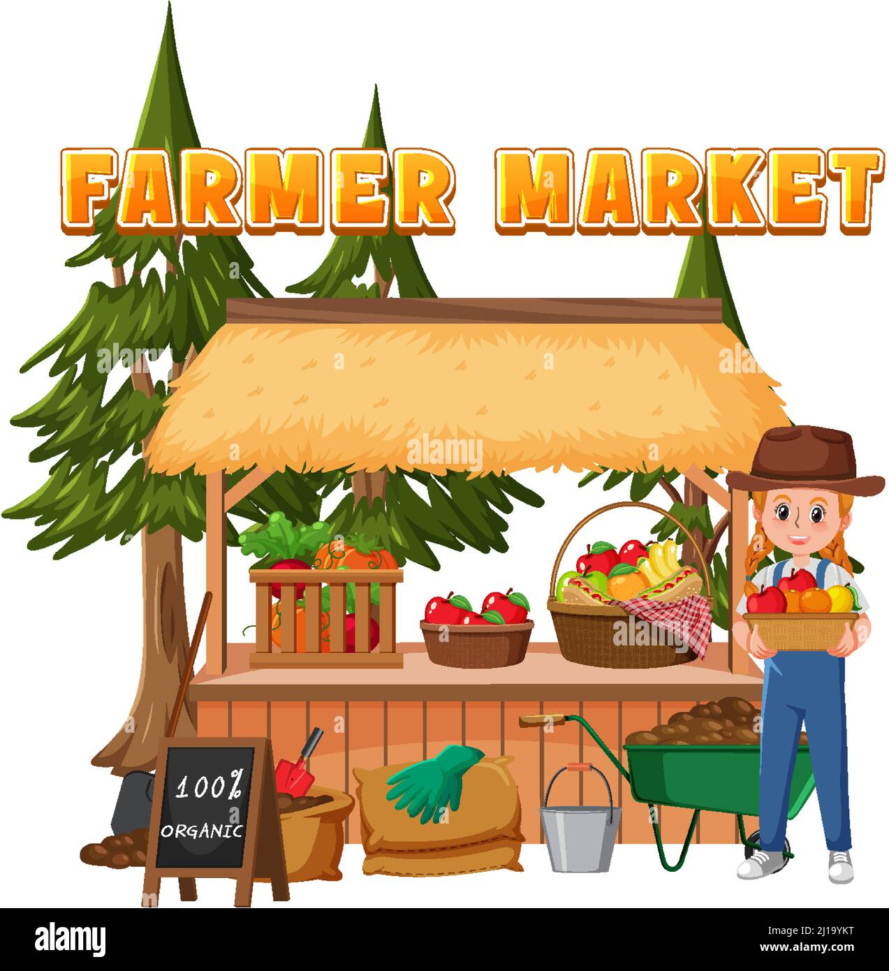 Flea market concept with fruit store illustration Stock Vector Image ...