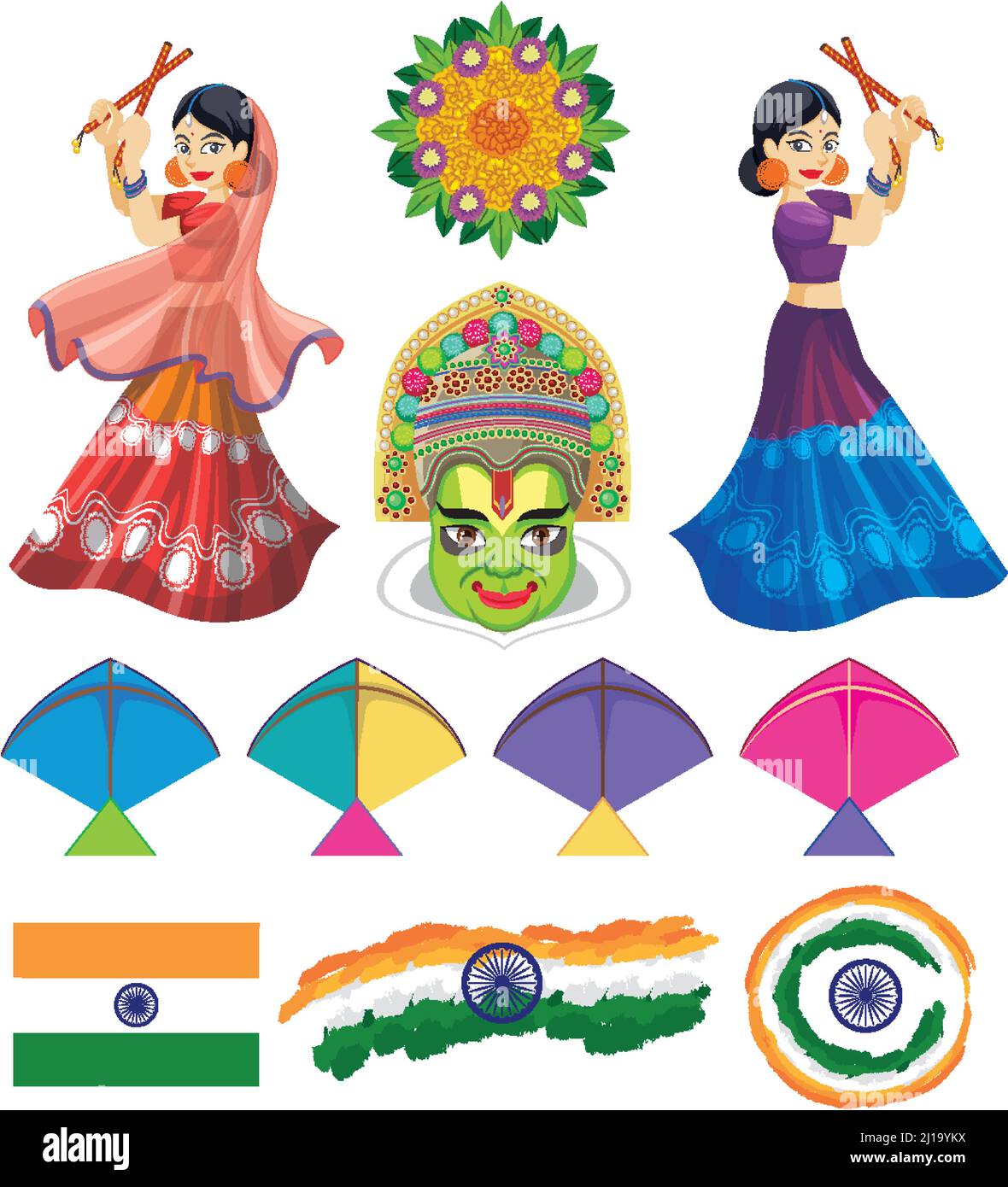 Set of Indian Hindu object decoration illustration Stock Vector Image ...