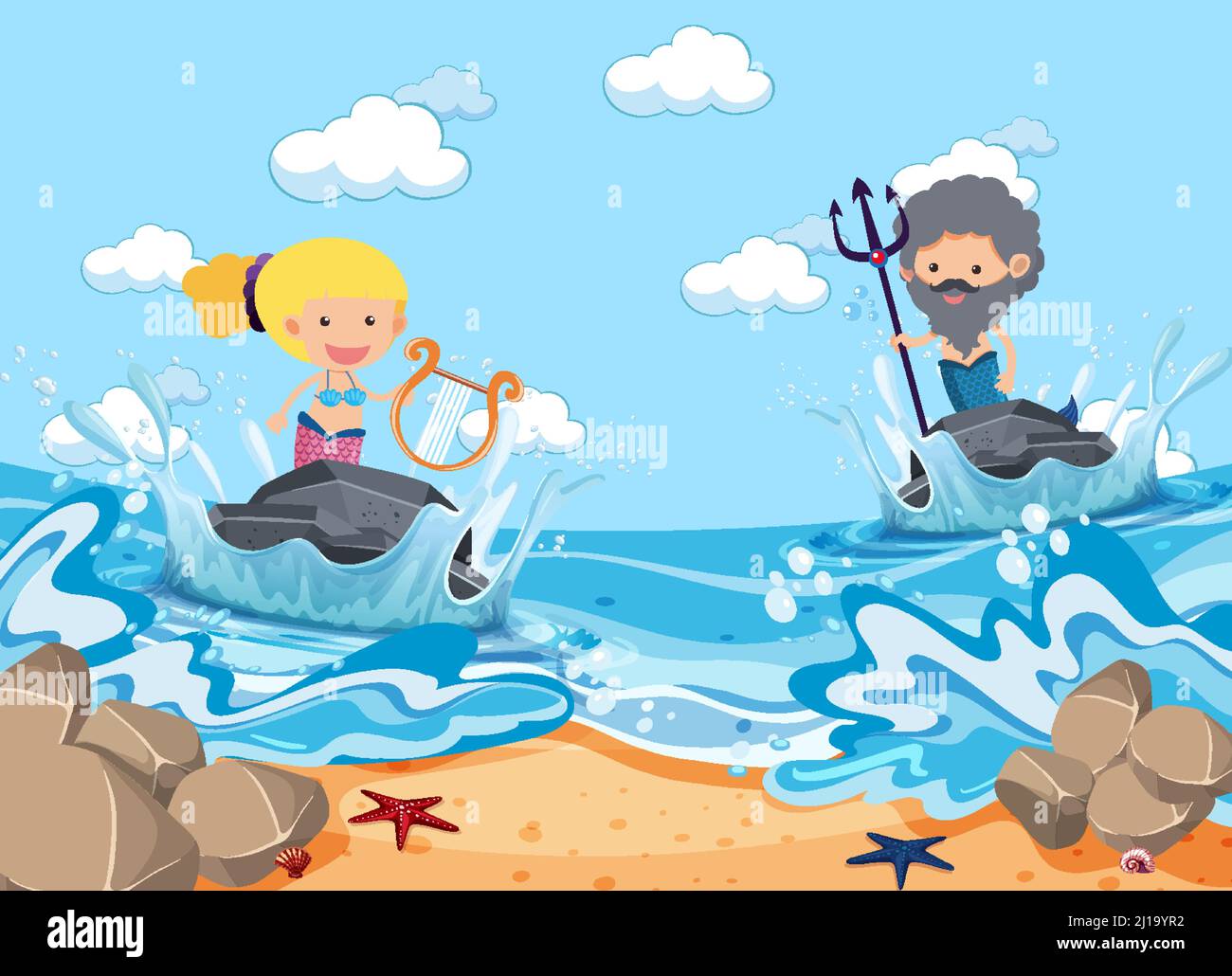 A water splash scene with mermaid on a stone illustration Stock Vector ...