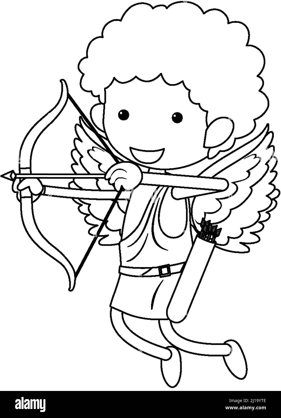 Cupid black and white doodle character illustration Stock Vector Image ...