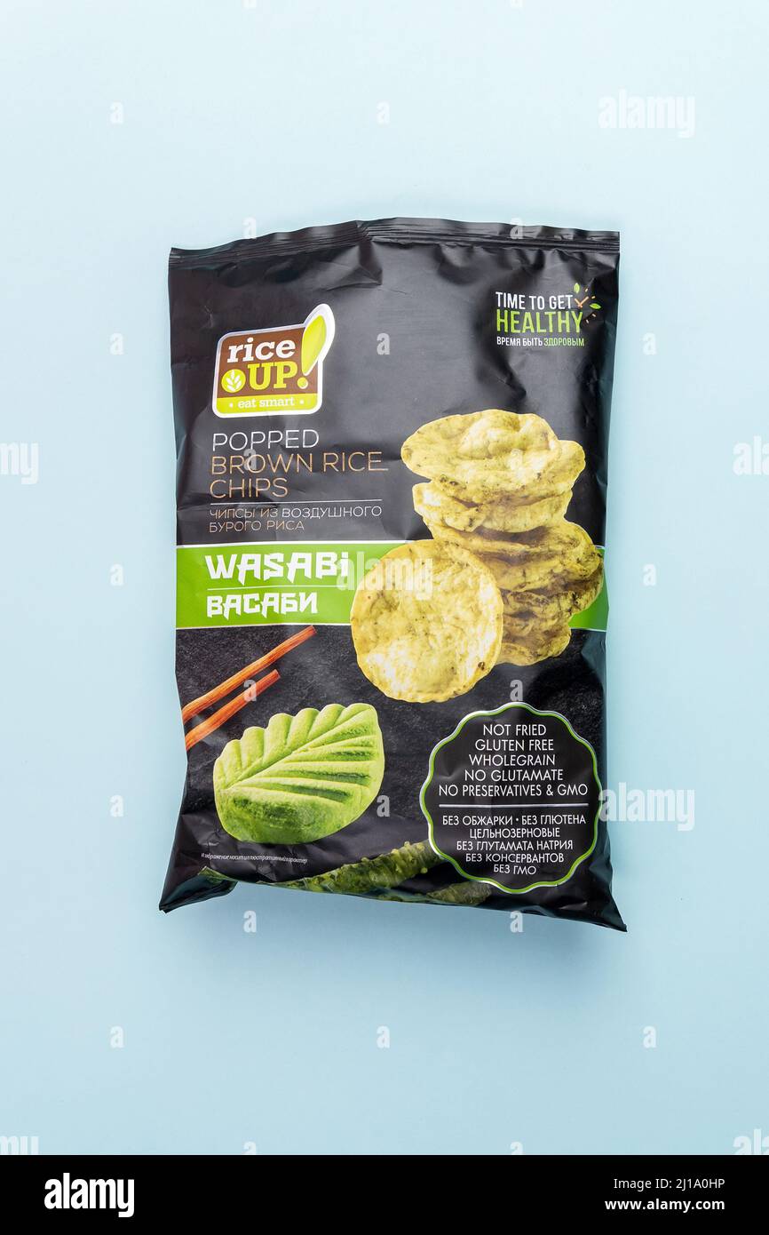 Tyumen, Russia-December 27, 2021: Chips Rise Up. From airy brown rice ...