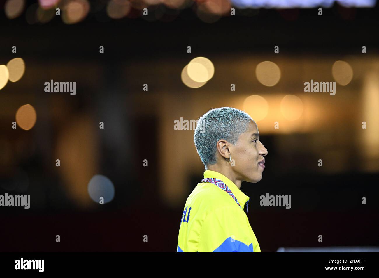 Yulimar Rojas at the award ceremony with the gold medal at the World ...