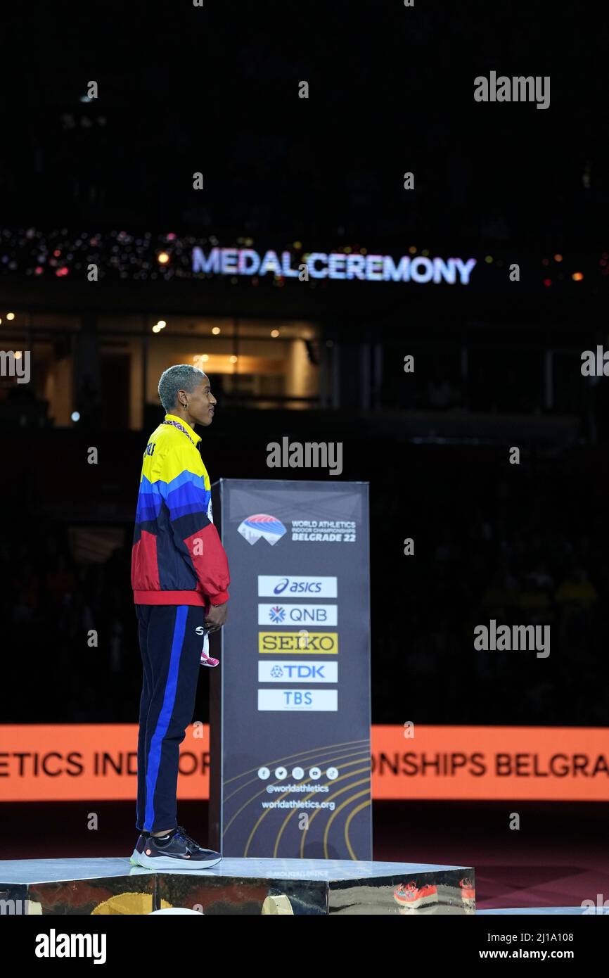 Yulimar Rojas at the award ceremony with the gold medal at the World ...