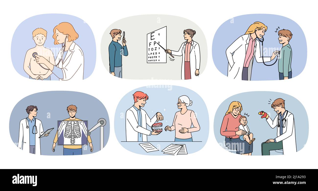 Collection of diverse doctors cure patients in private or public ...