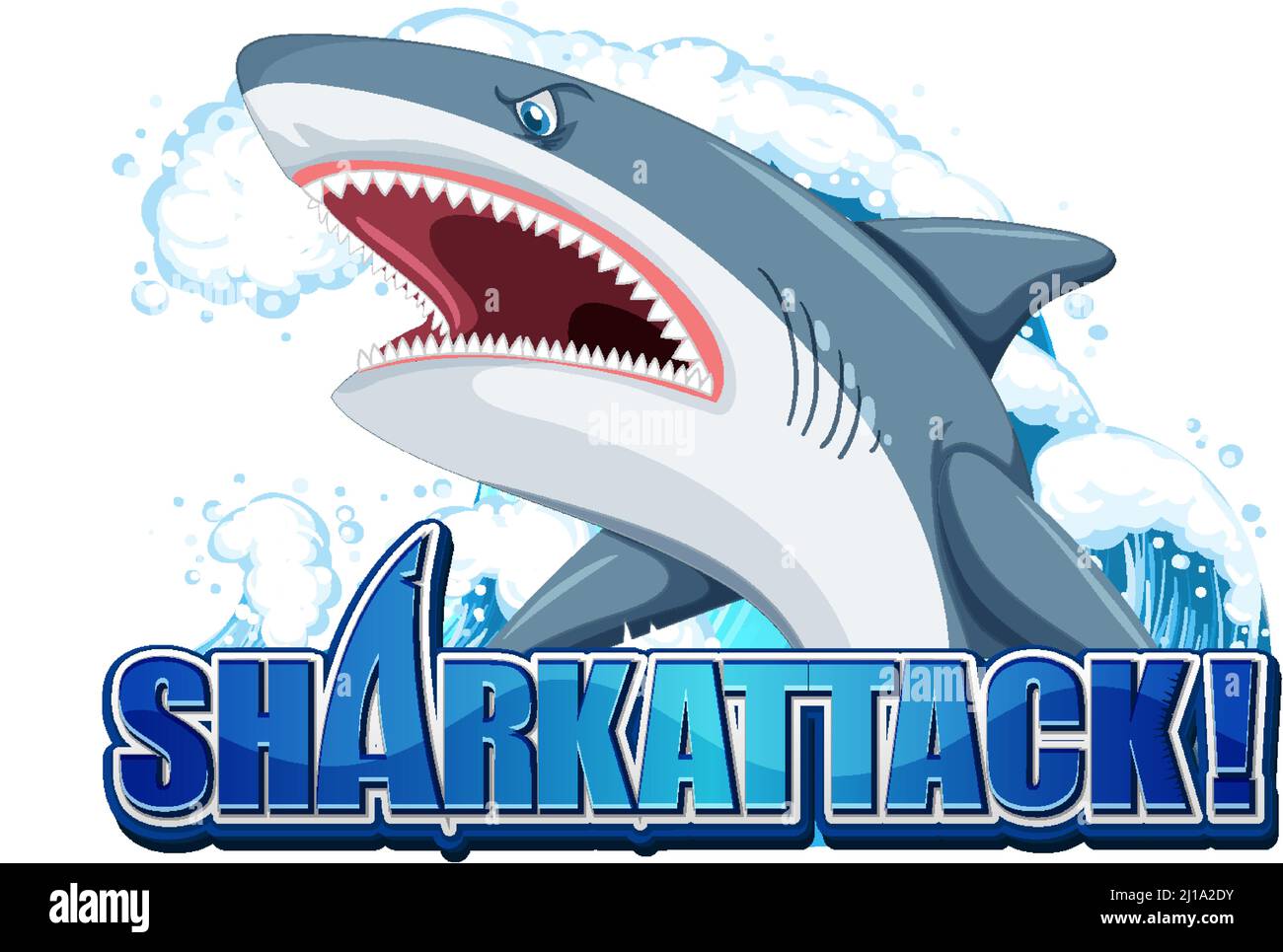 Shark attack font logo with cartoon aggressive shark illustration Stock ...