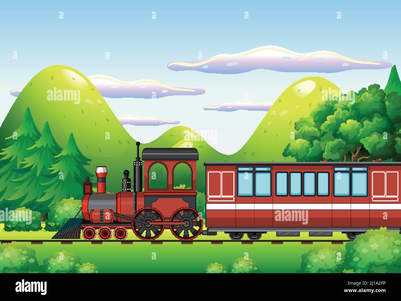 Train with natural scene illustration Stock Vector Image & Art - Alamy