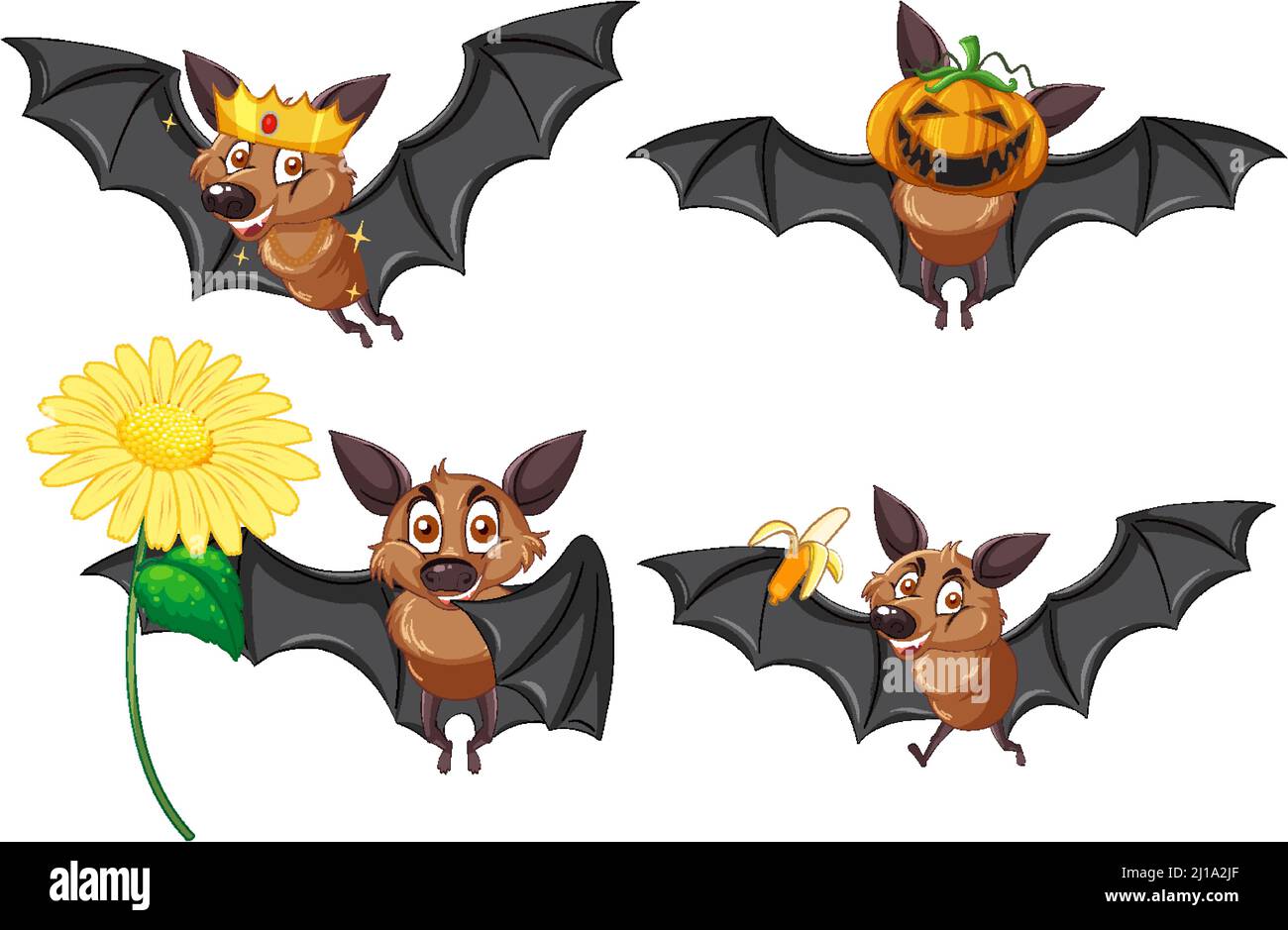 Set of different cute bats in cartoon style illustration Stock Vector ...