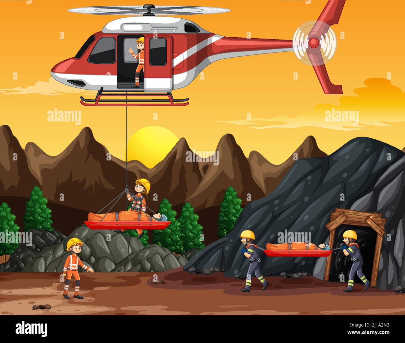 Cave scene with firerman rescue in cartoon style illustration Stock Vector Image & Art - Alamy