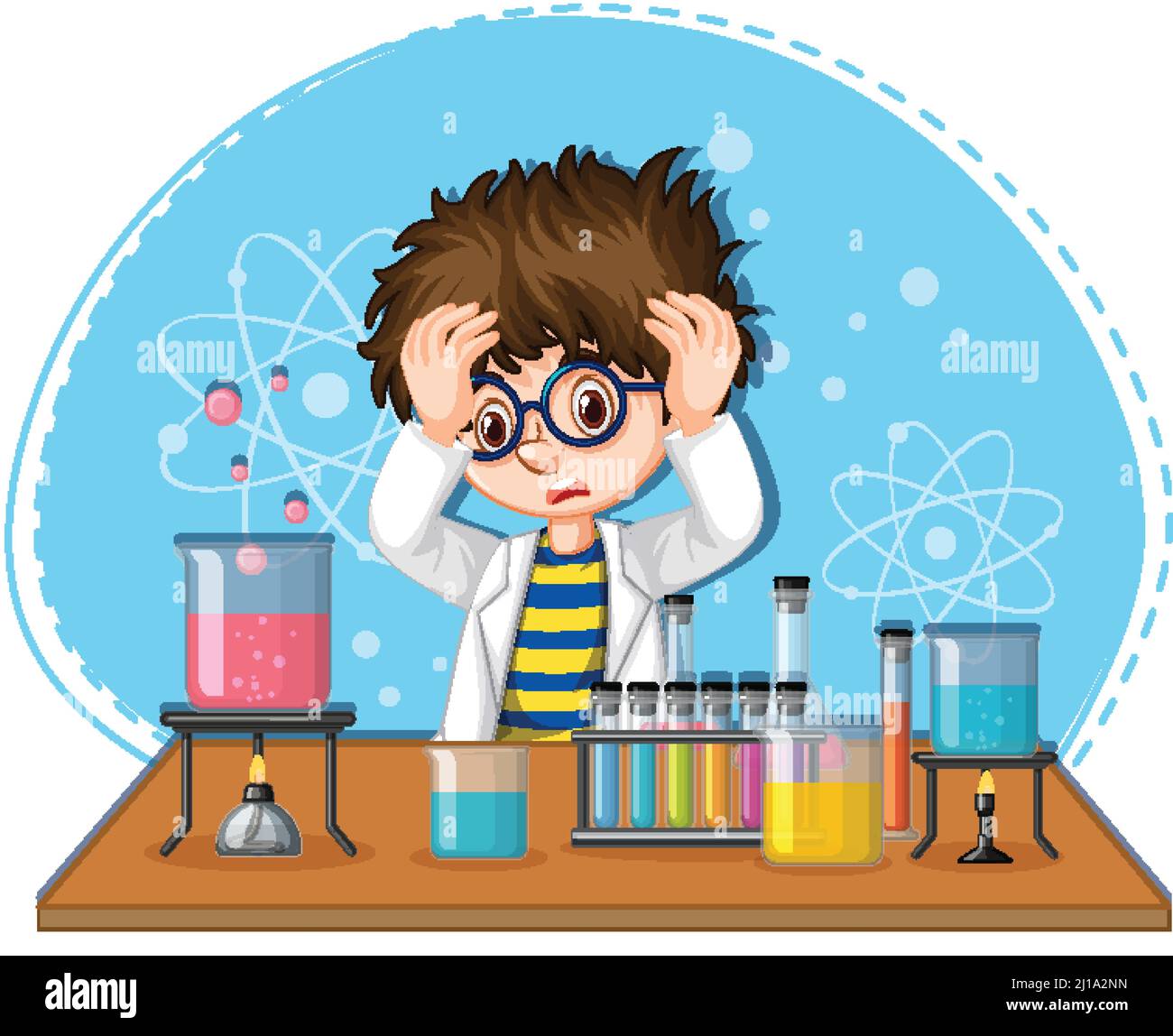 Scientist man cartoon character with laboratory equipments illustration ...
