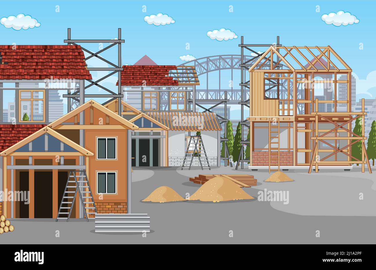 Scene of building construction site illustration Stock Vector Image ...