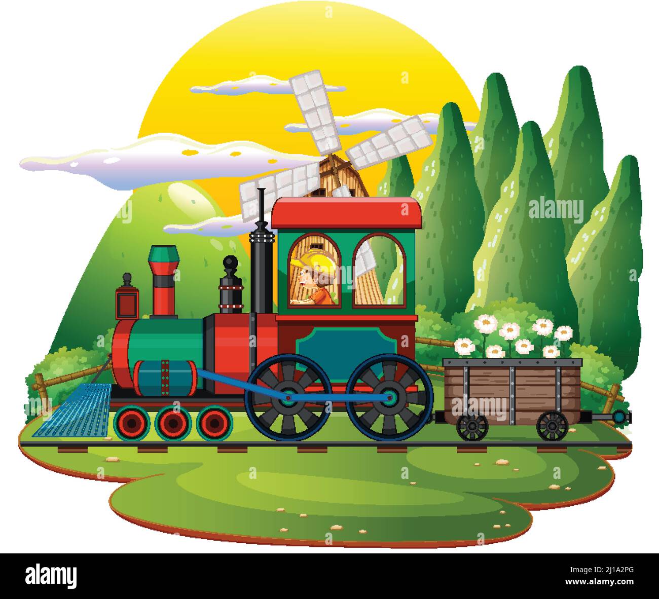 Train with natural scene illustration Stock Vector Image & Art - Alamy