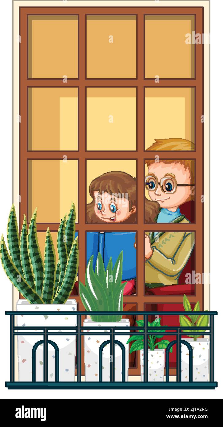 View through the window of cartoon character illustration Stock Vector ...