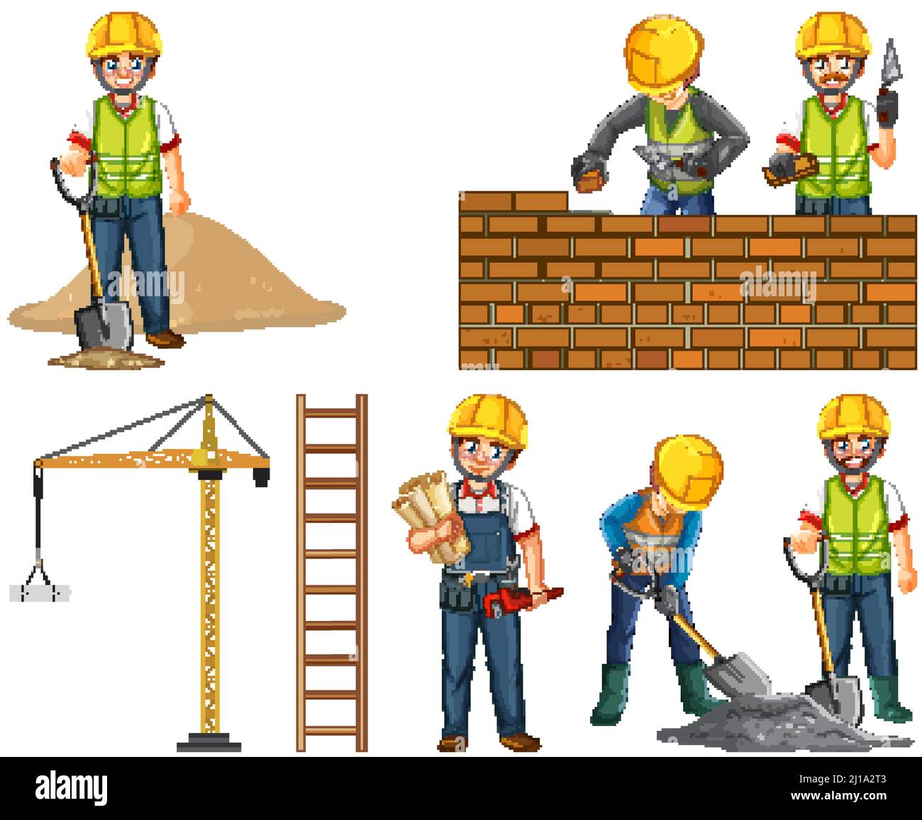 Construction worker set with man and tools illustration Stock Vector ...