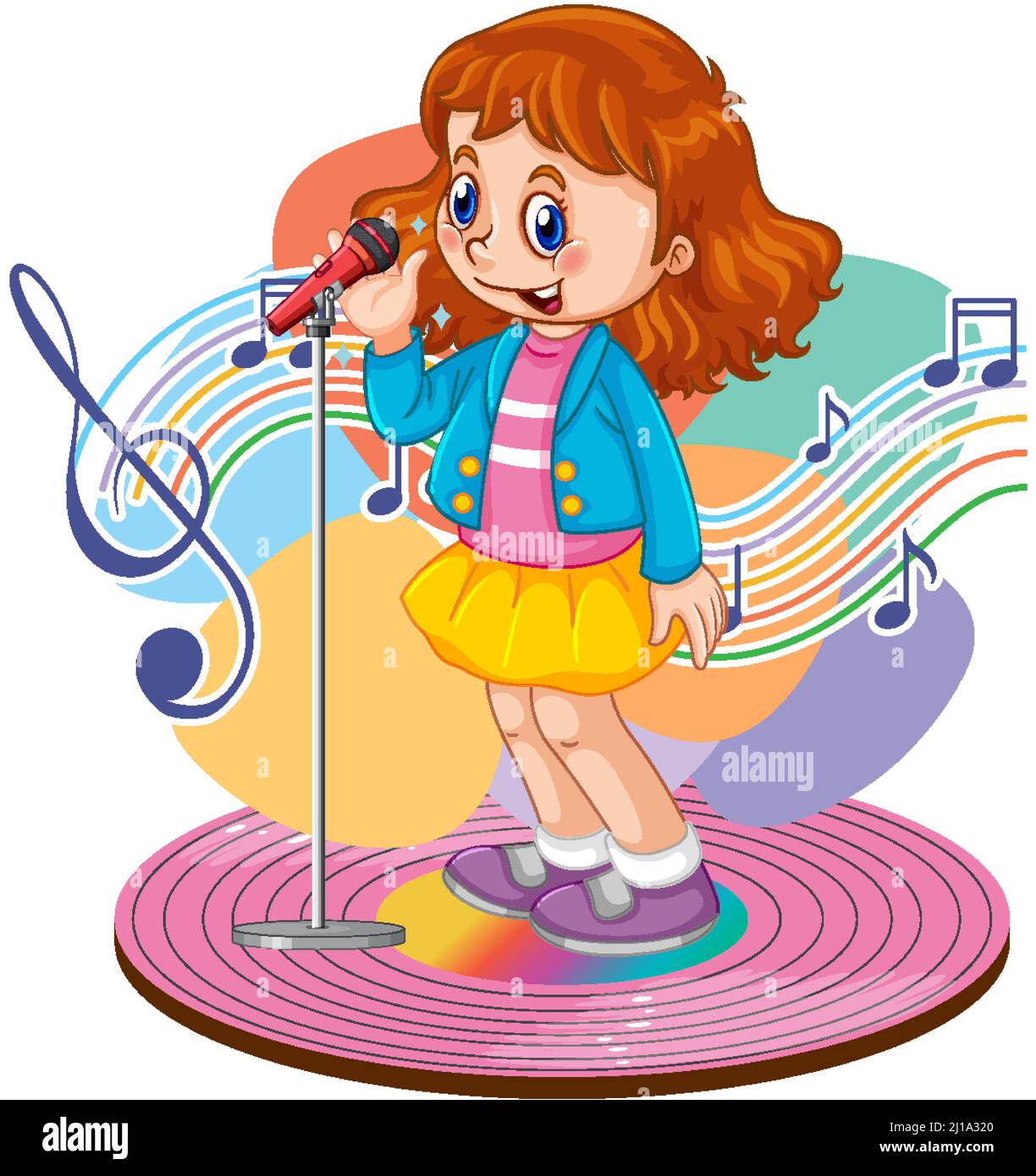 Singer girl cartoon with music melody symbols illustration Stock Vector ...