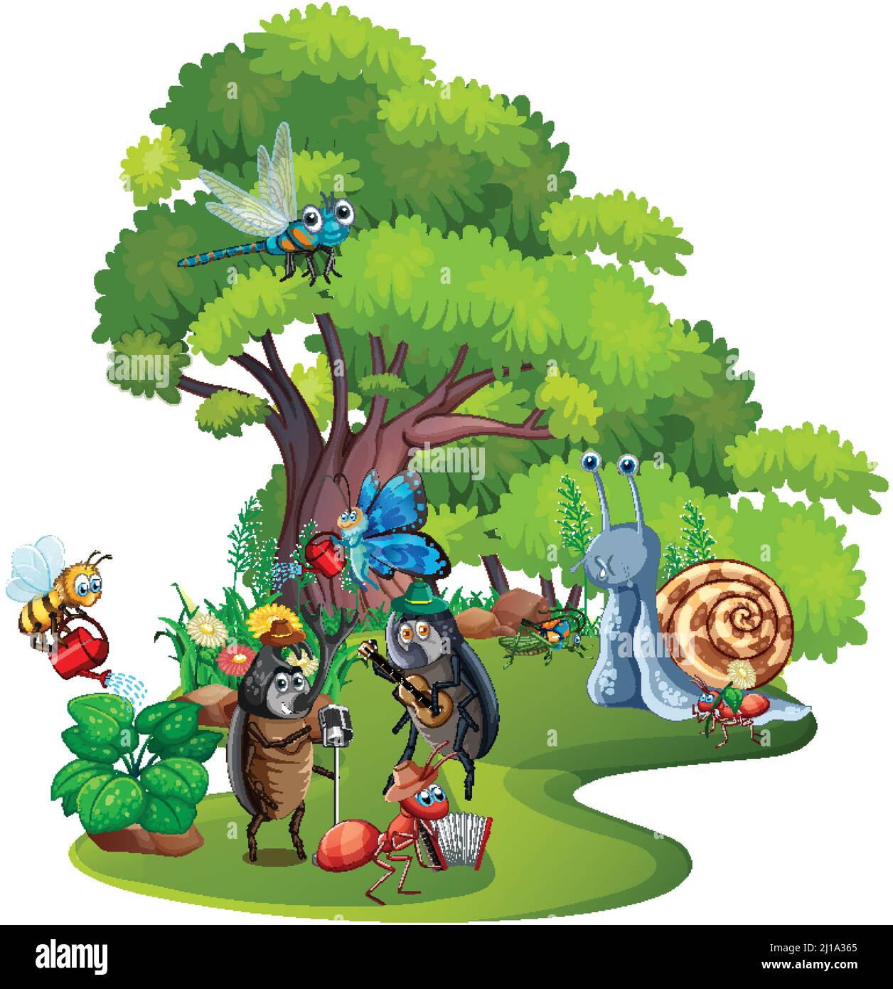 Cartoon insect and beetle in the forest illustration Stock Vector Image ...