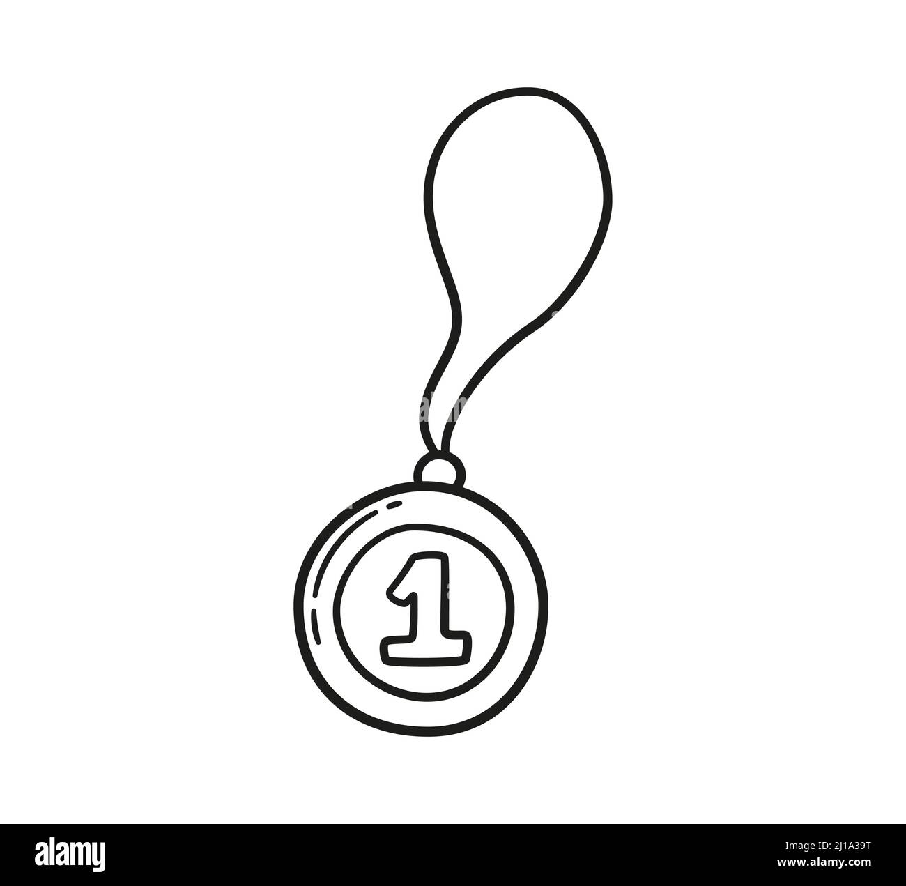 First place medal. Doodle gold medal. Hand drawn award decorative icon ...