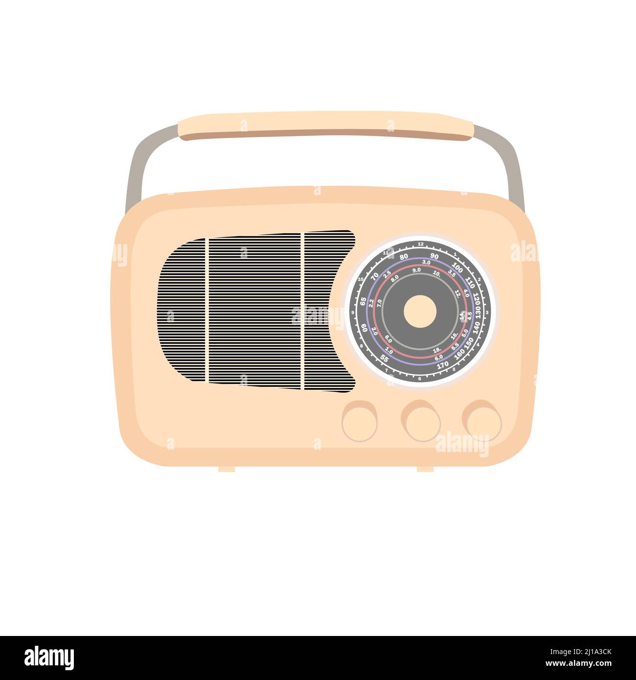 vector illustration of a light orange retro-style radio on a white ...