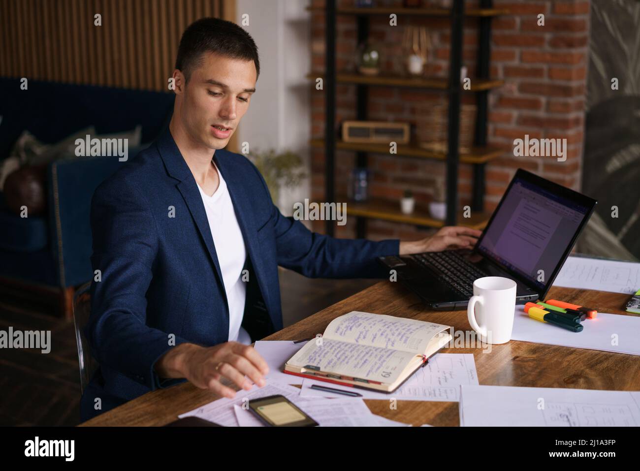 Salesman thinking pen paper work hi-res stock photography and images ...
