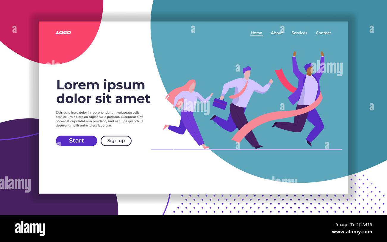 Business people competition. Leader crossing finish line flat vector ...
