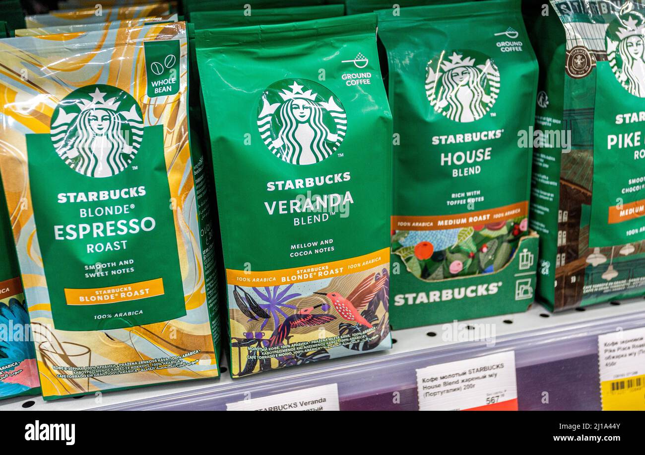 Samara, Russia - October 10, 2021: Starbucks coffee for sale on the ...
