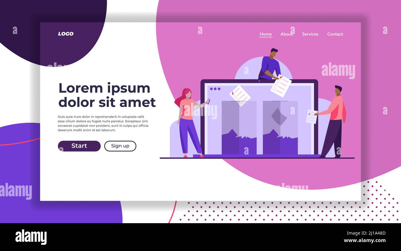 Internet or electronic voting. Man throwing forms into ballot box on ...