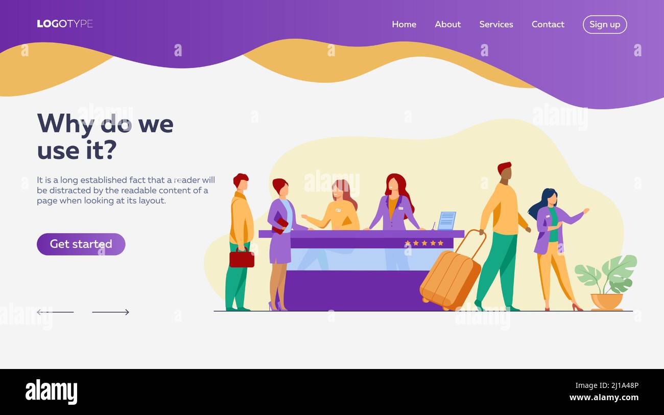 Friendly receptionists from hotel registration desk help client vector ...