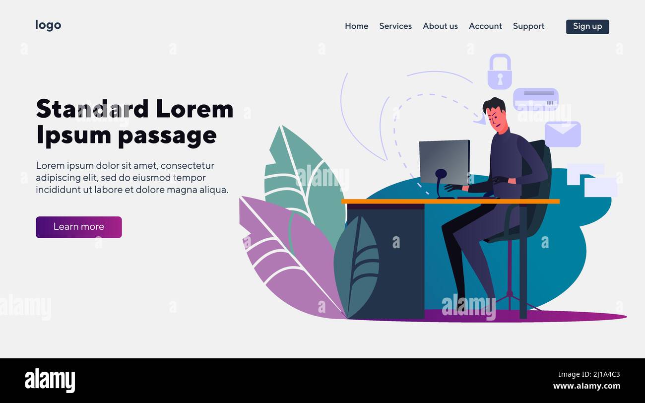 Man trying to steal information. Thief, fraud, security breach, e-mail ...