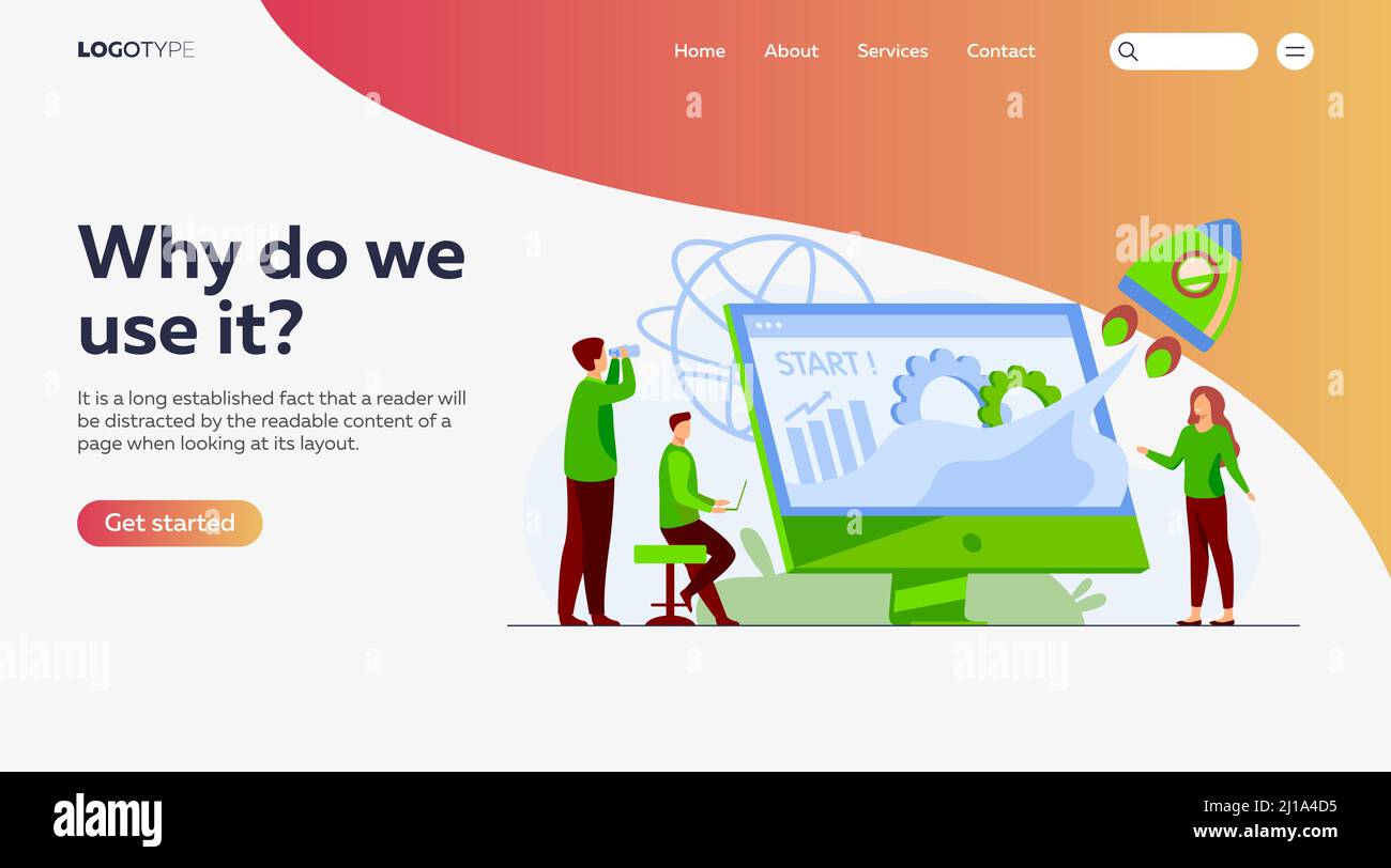 Team starting project. Workgroup working on startup, launching rocket ...