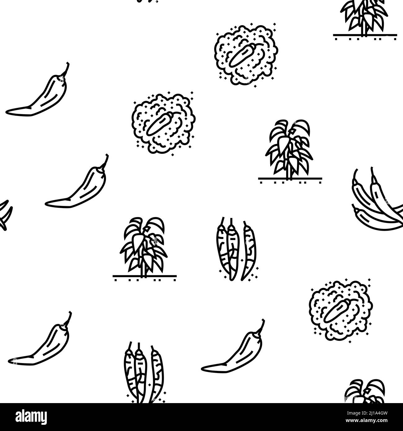 Chili Spicy Natural Vegetable Vector Seamless Pattern Stock Vector ...