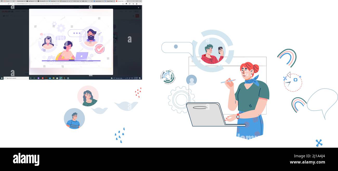 Business woman meeting up with team online via conference video call ...