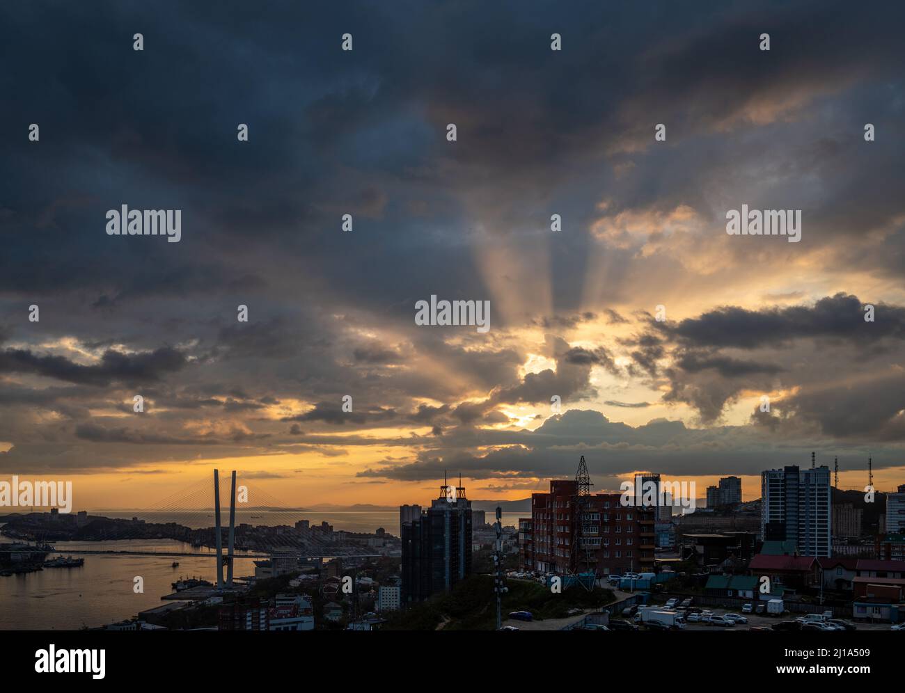 City skyline at the sunset. Golden hour Stock Photo - Alamy