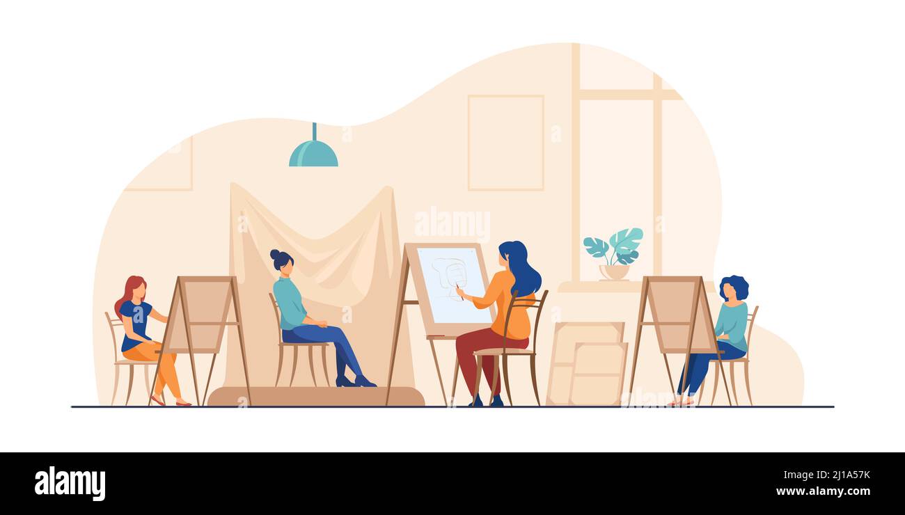 Life class artists drawing woman Cut Out Stock Images & Pictures - Alamy