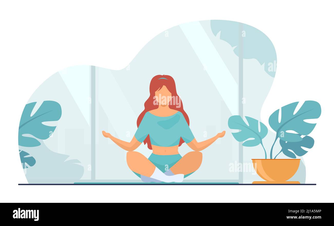 Woman in comfortable posture for meditation flat vector illustration ...