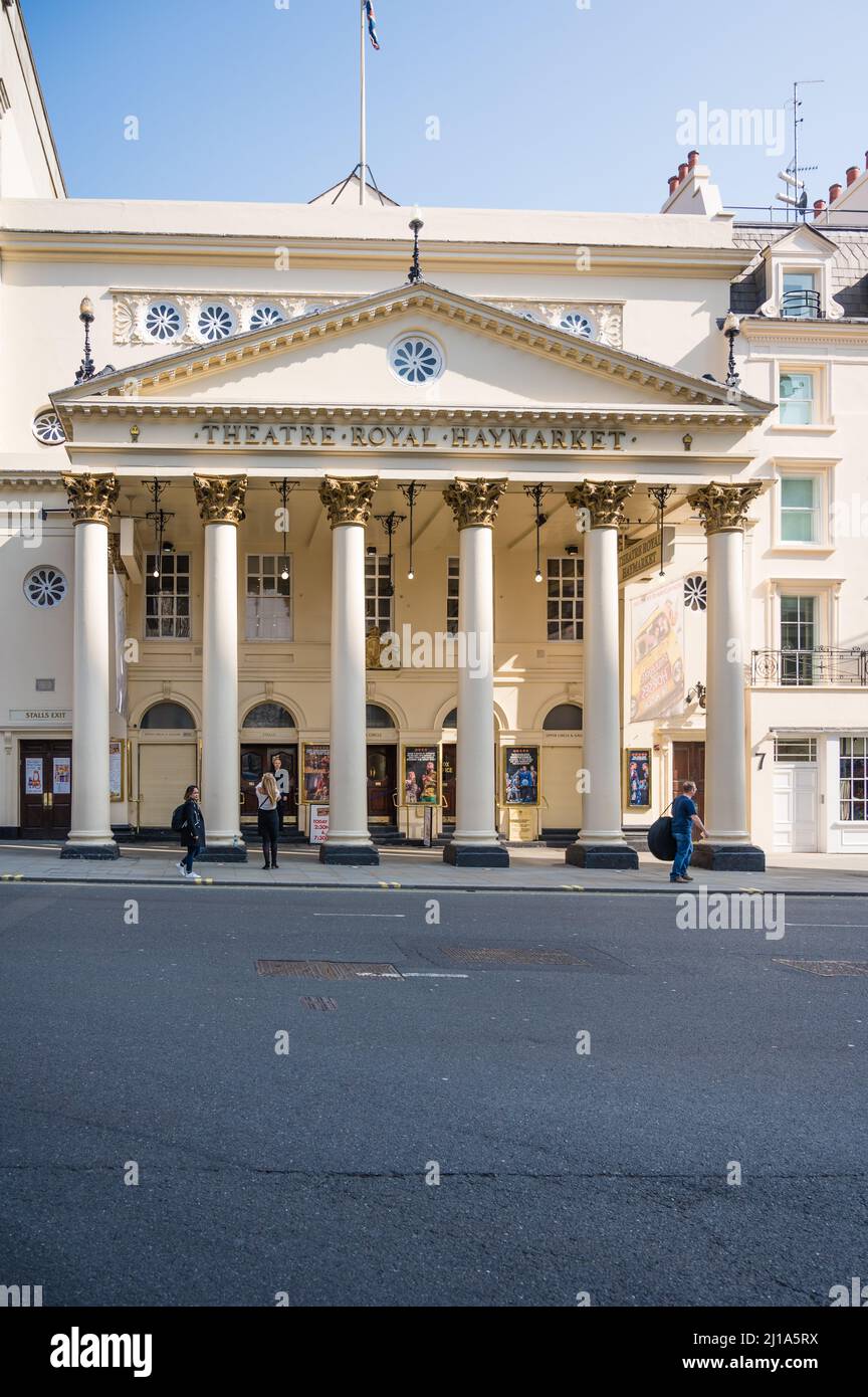 The imposing front facade of the Theatre Royal Haymarket. London ...