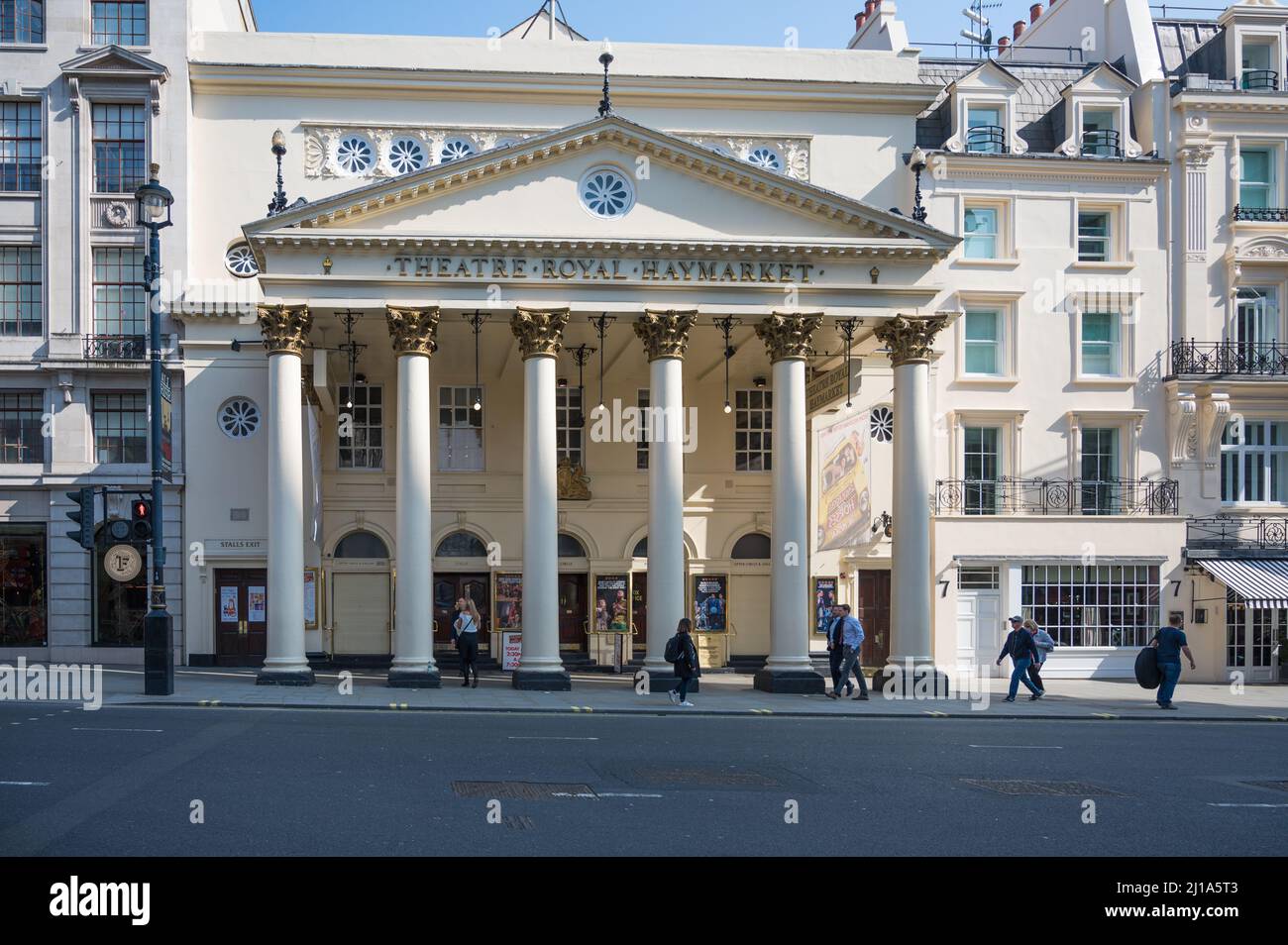 The imposing front facade of the Theatre Royal Haymarket. London ...