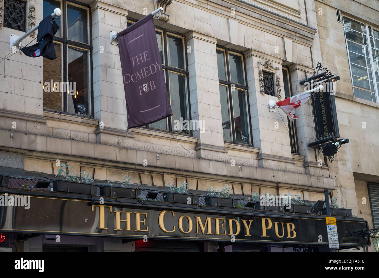 Exterior frontage of The Comedy Pub, a typical Victorian pub with an ...