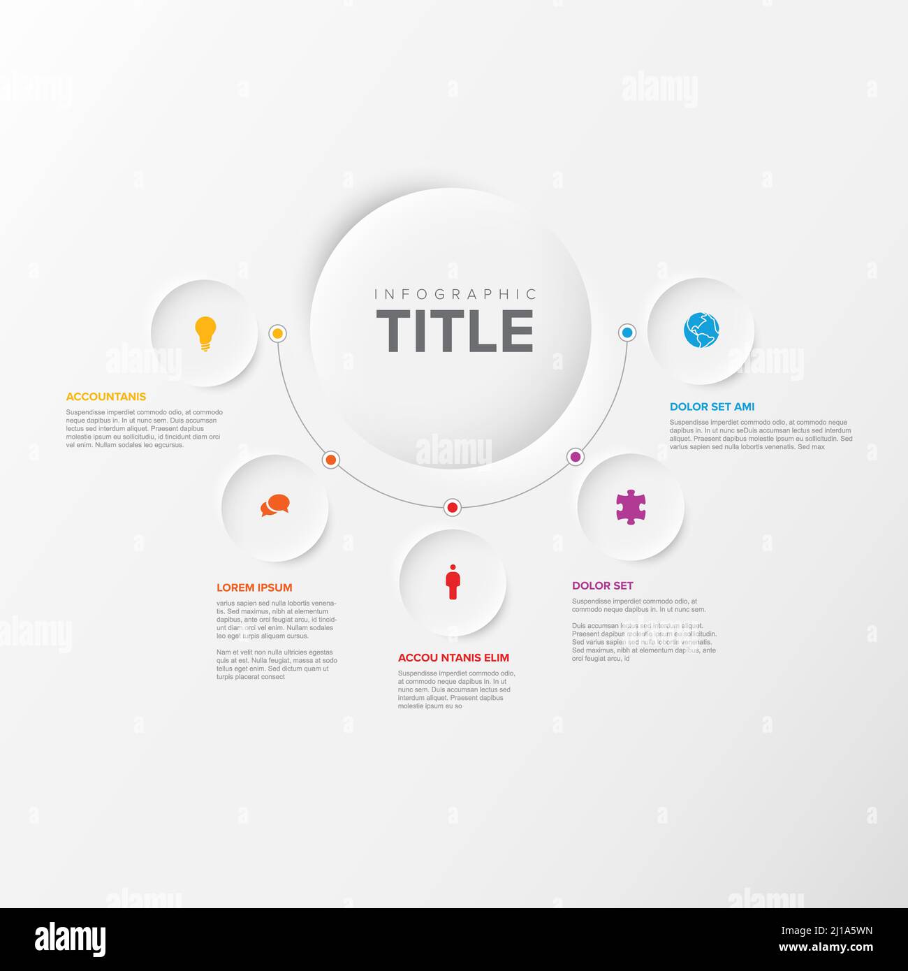 Vector multipurpose Infographic template with title and five elements options around big circle ...
