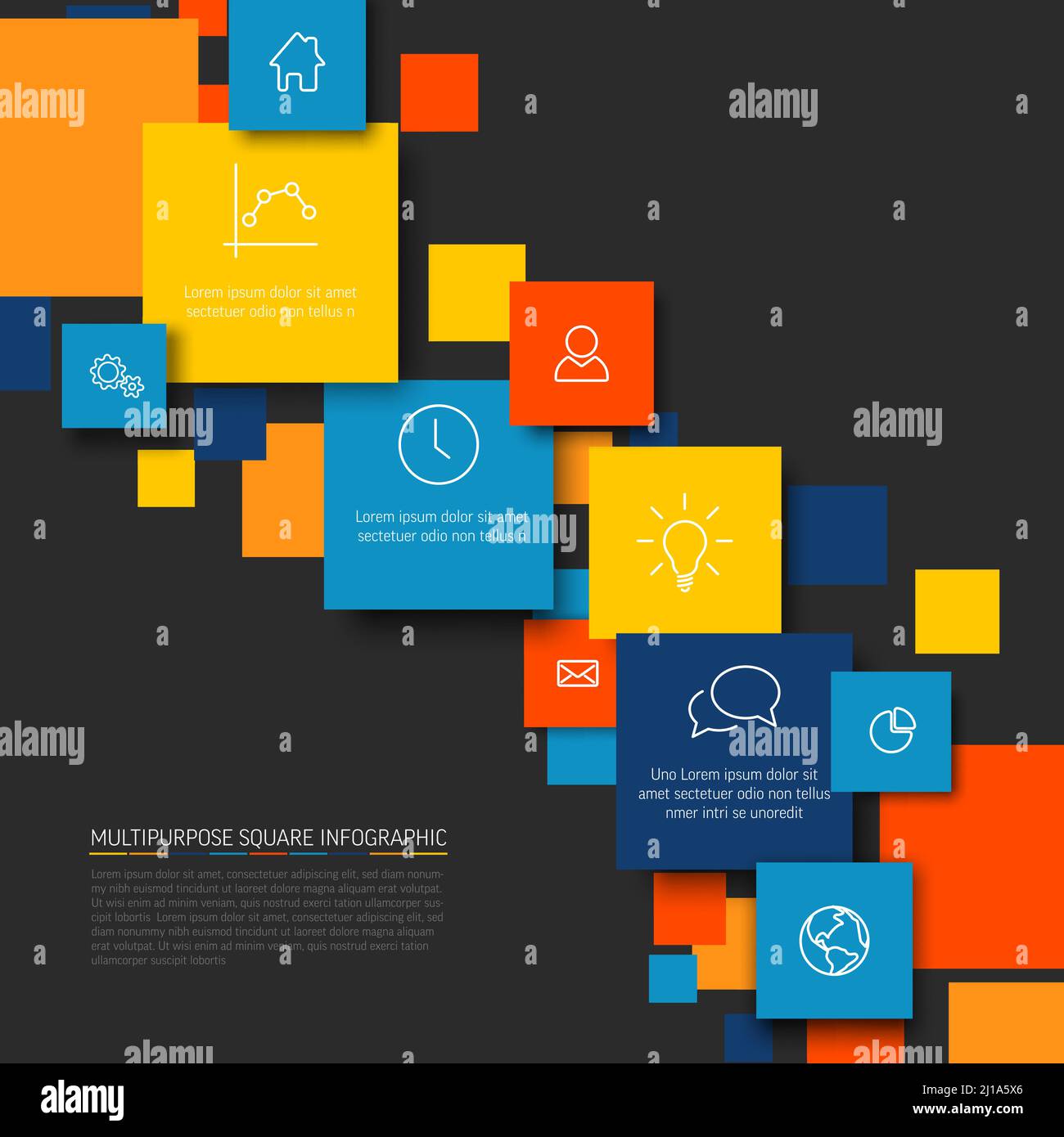Vector infographic dark diagram with various descriptive squares ...