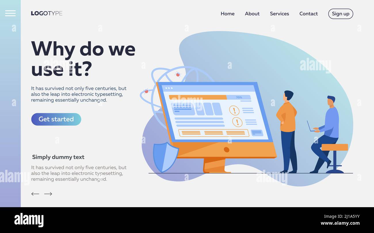 Developers testing software. Man with laptops watching infographics ...
