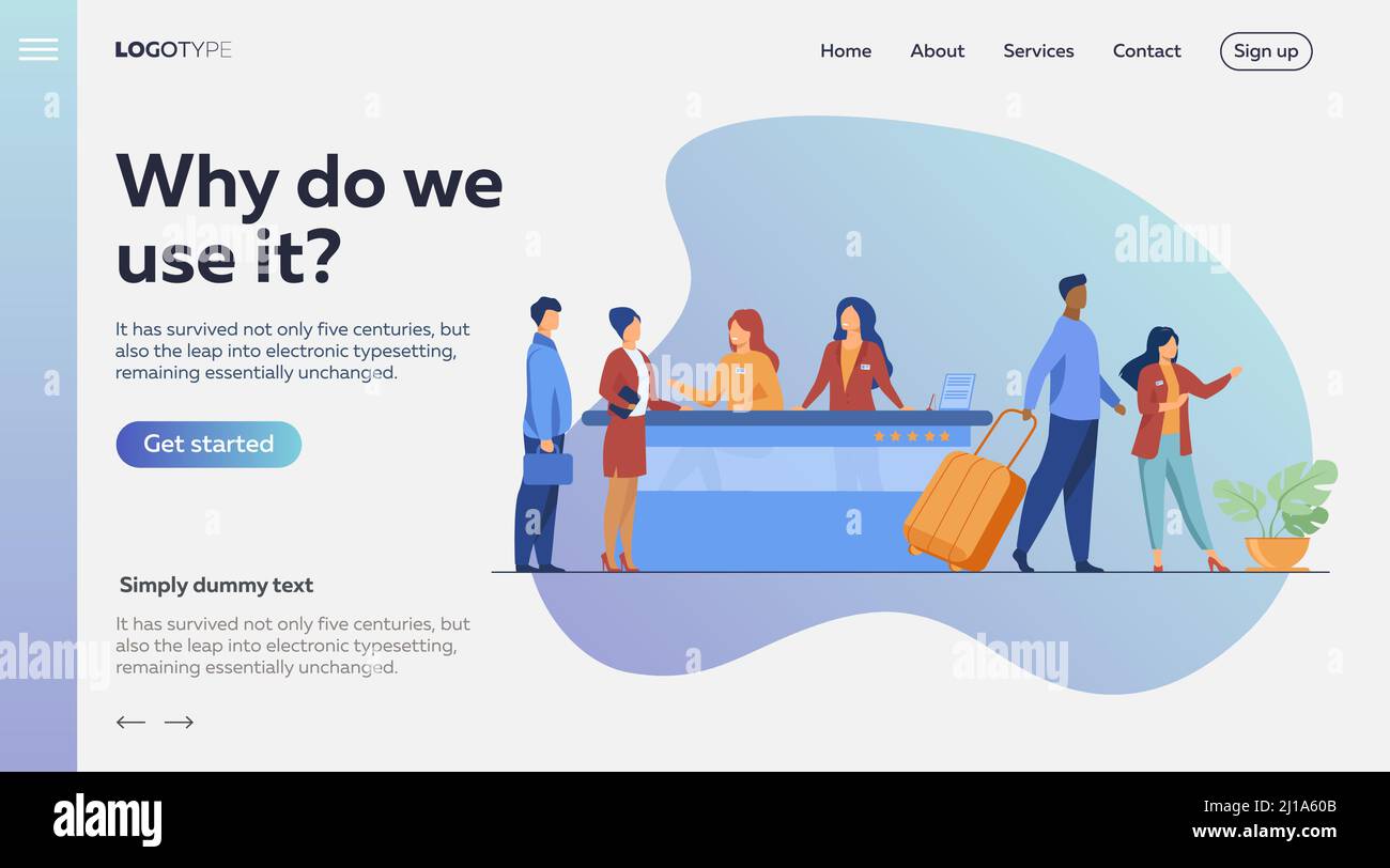 Friendly receptionists from hotel registration desk help client vector ...