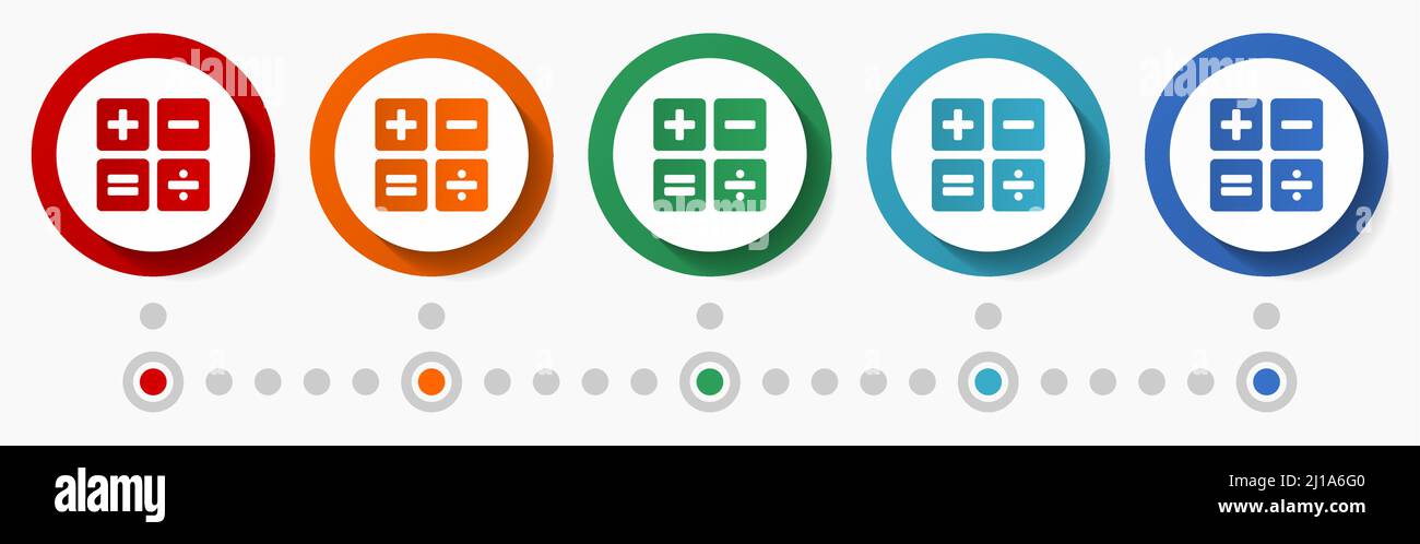 Calculator, calculate concept vector icon set, flat design colorful ...