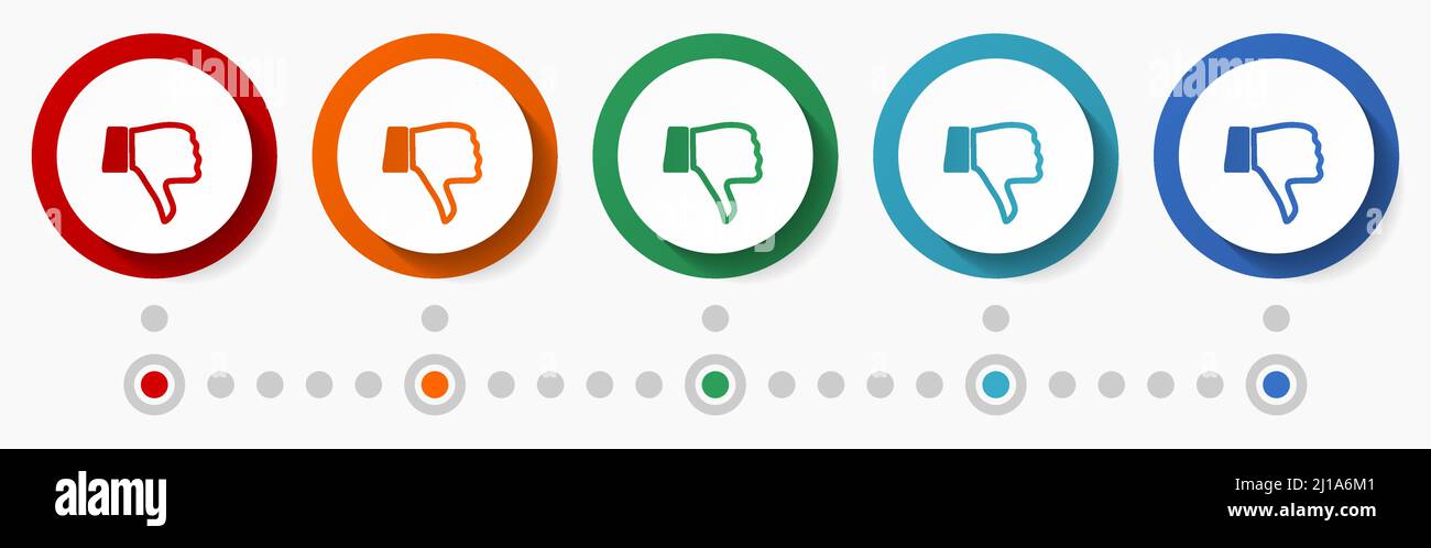 Dislike, unlike concept vector icon set, flat design colorful buttons ...