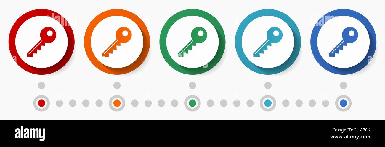 Key, access concept vector icon set, flat design colorful buttons ...