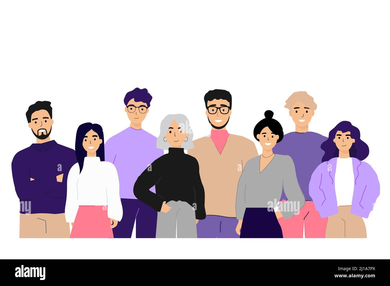 Corporate portrait of office workers and employees flat vector ...