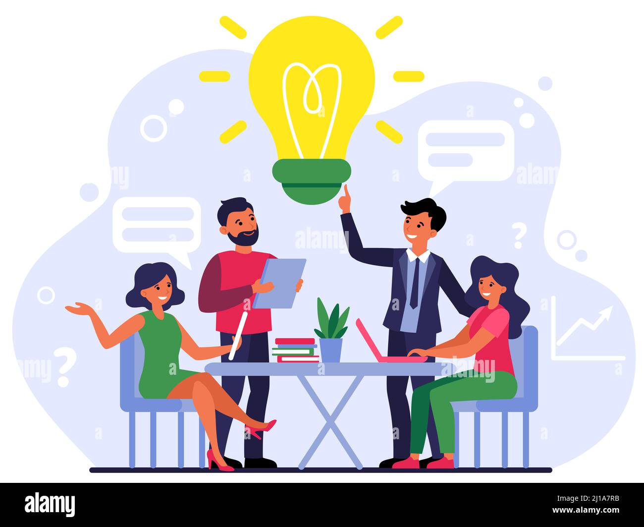 Company employees sharing thoughts and ideas flat vector illustration ...