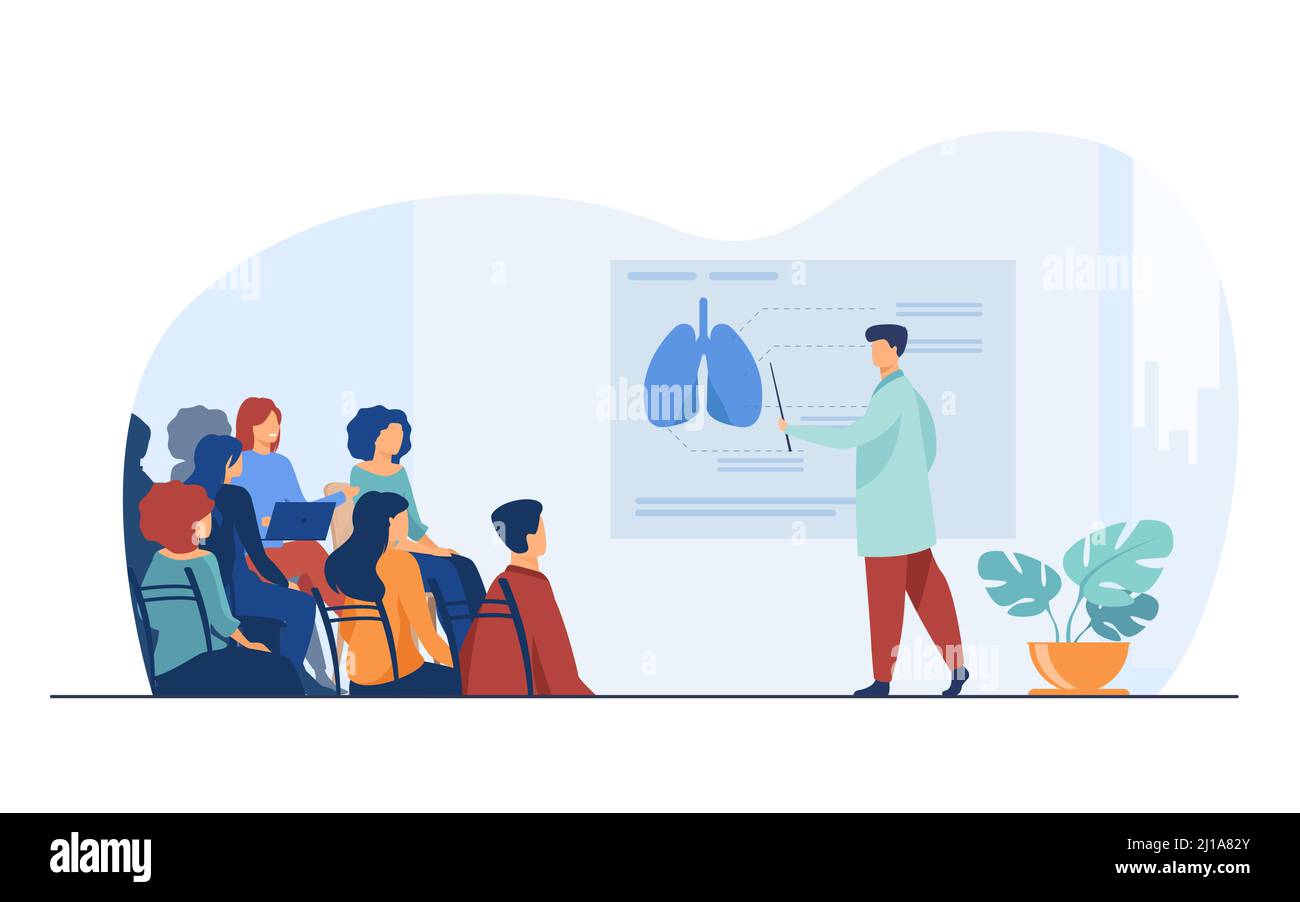 Medical college professor teaching students. Doctor presenting human ...