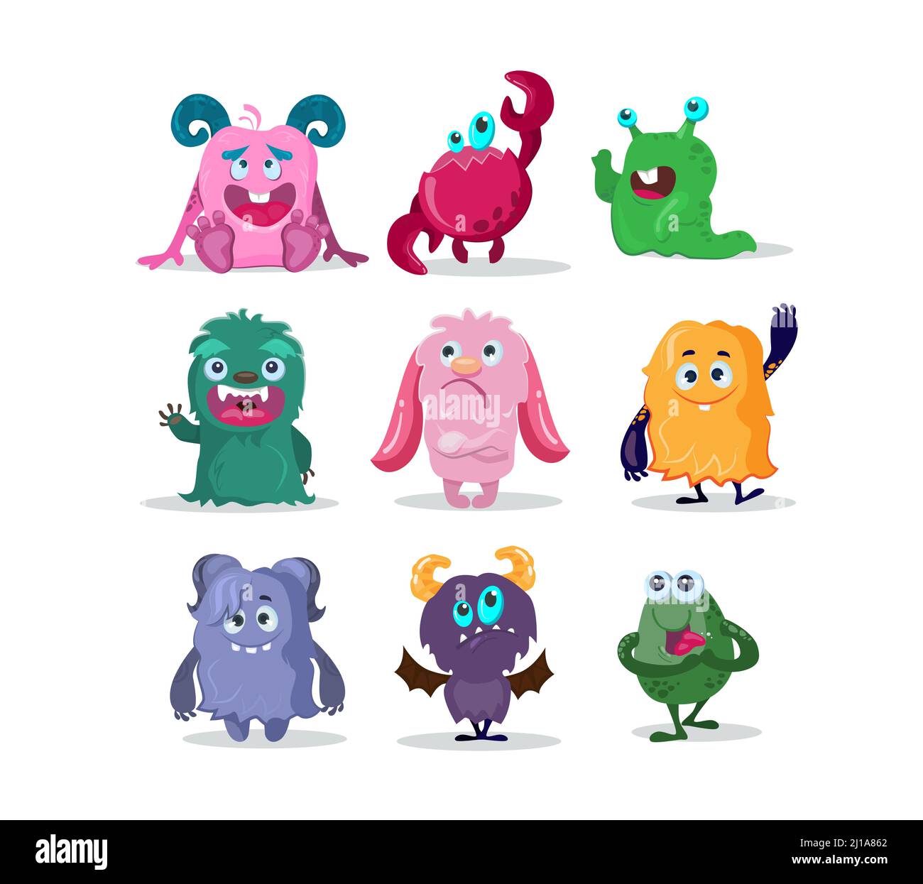 Funny Monsters Cartoon Characters Set Colorful Abstract Aliens Cute